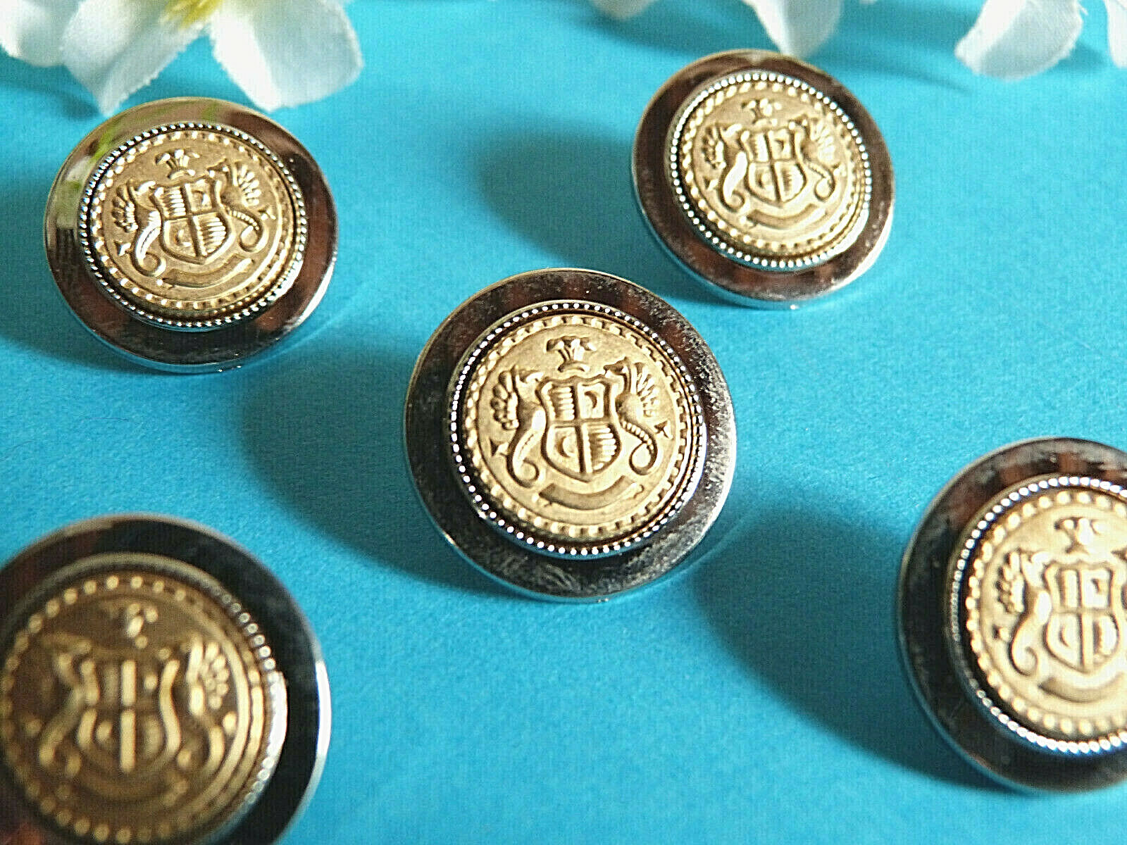 403BBIS Stunning Buttons " Arms Seahorse " Golden Silver 5 Buttons Ép ...