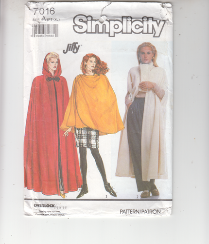 Simplicity 7016 Misses Cape Unlined Short Wrap Sewing Pattern Sizes ...