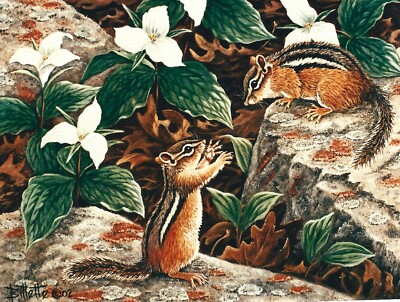 Original Oil Painting on Canvas Chipmunks, 12" x 16" by Gerald Billette ...