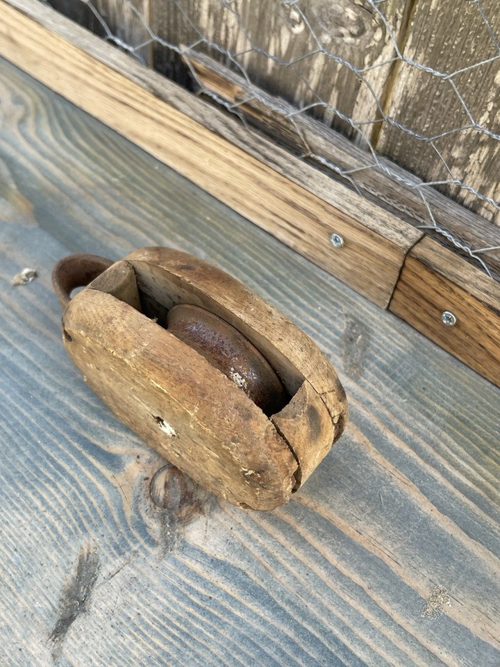 Antique Madesco Wood Metal Block & Tackle Pulley | eBay