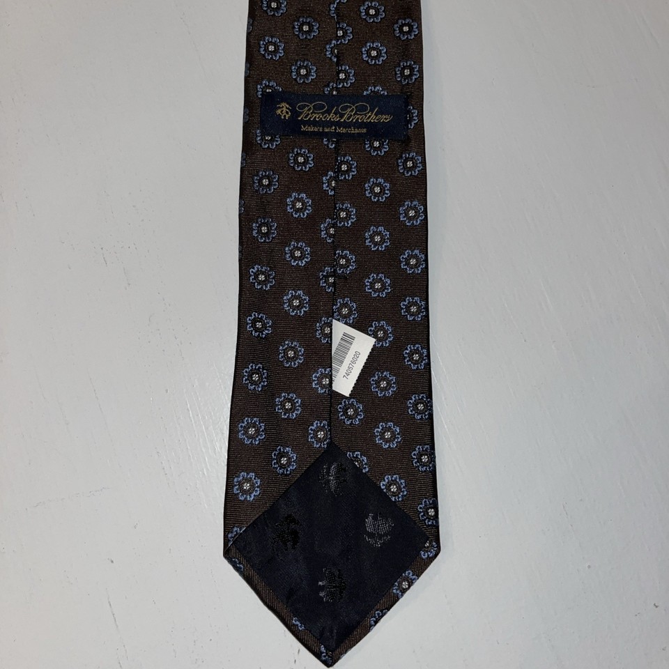 Brooks Brothers Tie Pure Silk Chocolate Brown Blue Floral Flowers New W ...