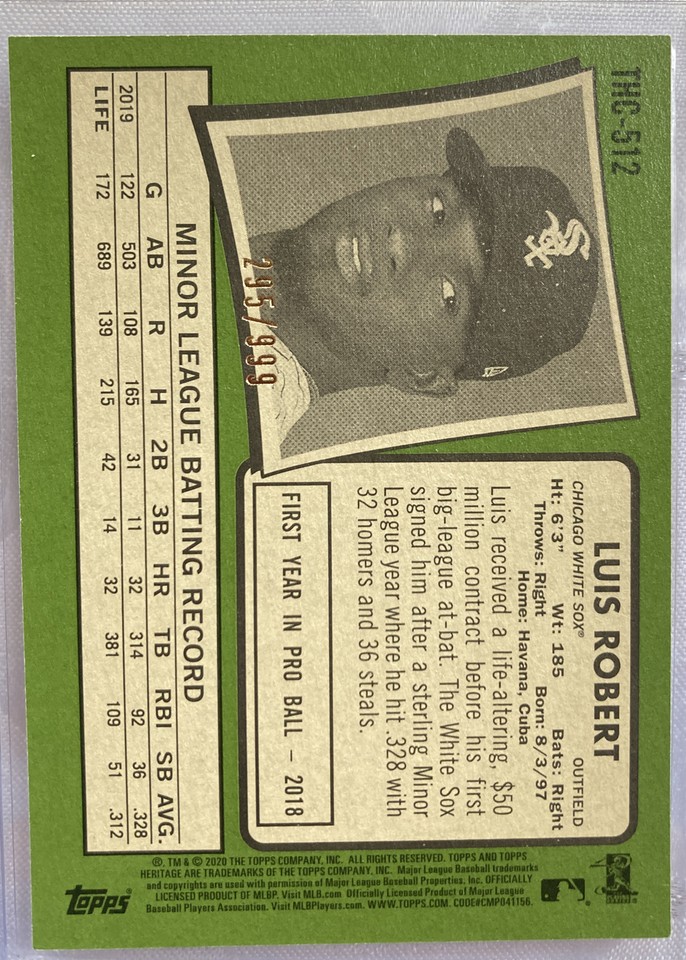 Luis Robert 2020 Topps Heritage Chrome Rookie Card /999 | eBay