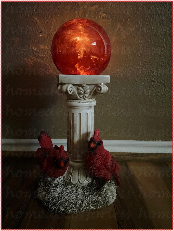 Solar LED Cardinal Gazing Ball Column Garden Statue Sculpture Outdoor ...