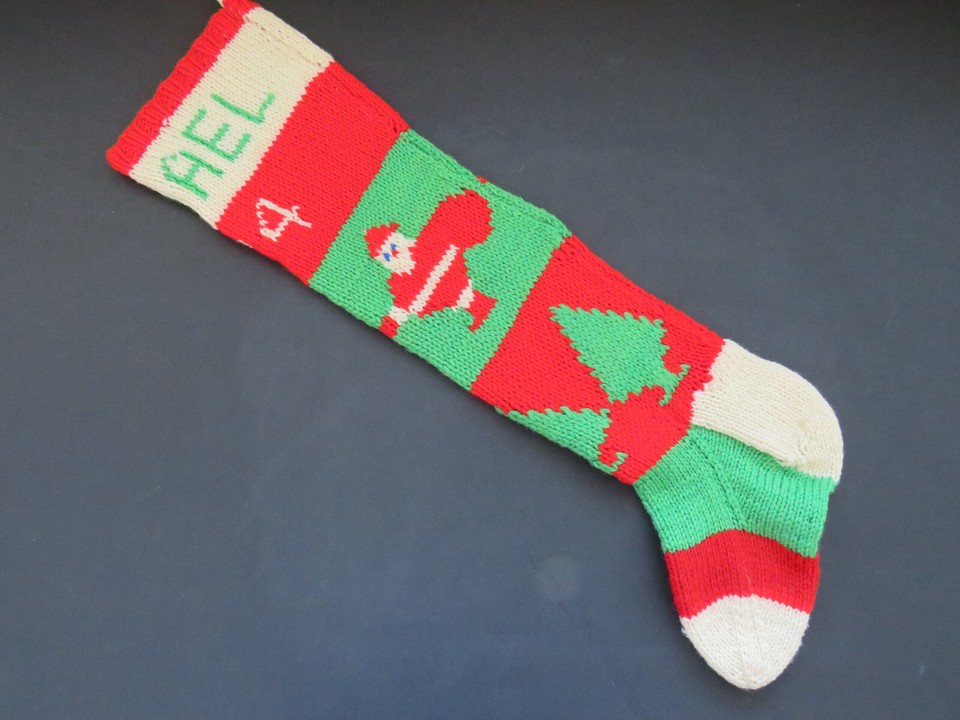 Vintage Personalized MICHAEL Hand Knit Santa Tree Toys Stocking 1974 | eBay