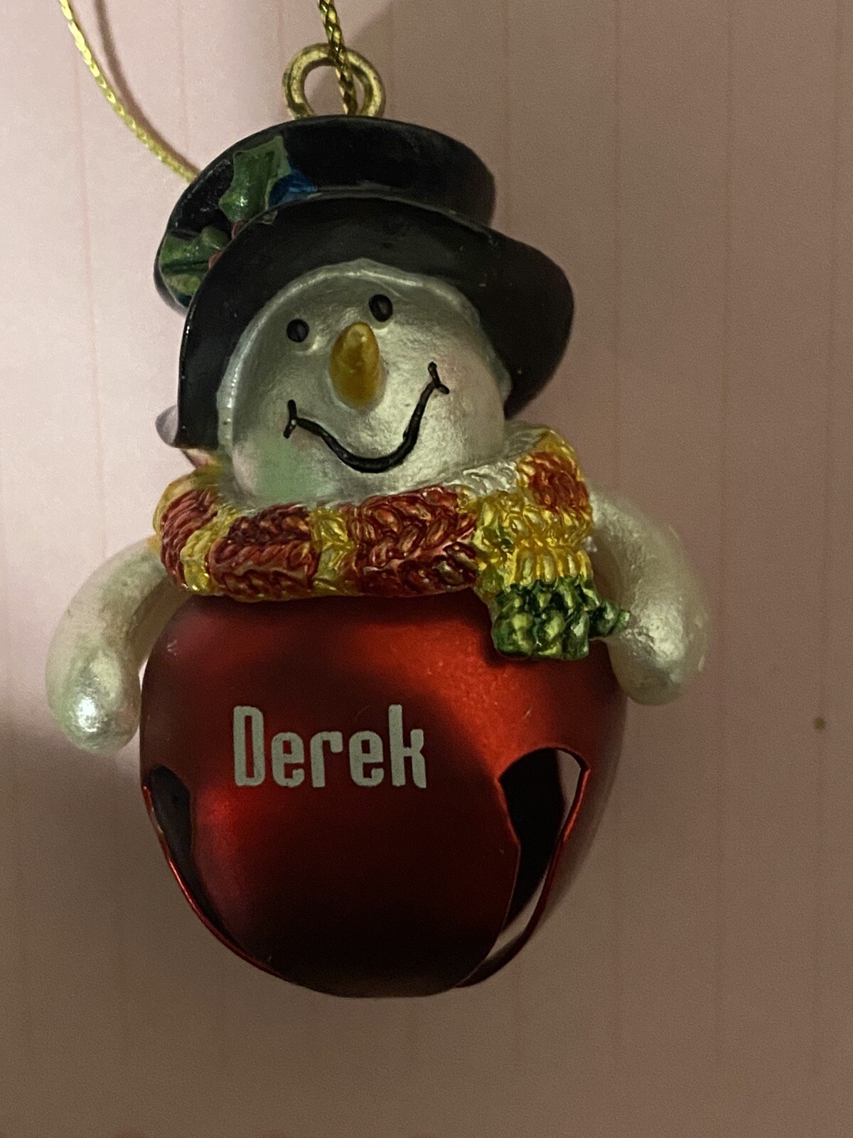 Christmas Name Jingle Bell Ornament DEREK Red Snowman Personalized | eBay