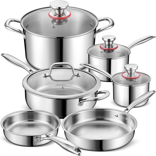 P&P CHEF 10 Pcs Pots and Pans Set, Stainless Steel Cookware Sets for ...