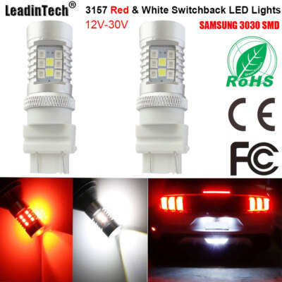 3157 Switchback LED Bulb 28W Dual Color Red White Brake Parking DRL LED ...