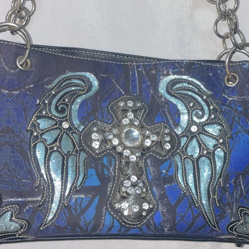 Vintage purse y2k wing encrusted cross blue camo guc | eBay