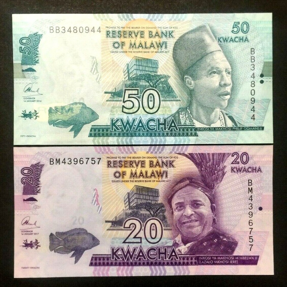 MALAWI 20 and 50 KWACHA Banknote World Paper Money UNC Currency Bill ...