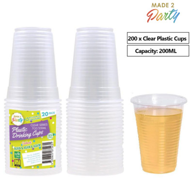 200pcs x Disposable Plastic Cups Clear Reusable Drinking Water Coffee ...