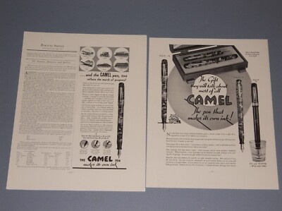 2 1936 CAMEL FOUNTAIN PEN ADS THE PEN THAT MAKES ITS OWN INK | eBay