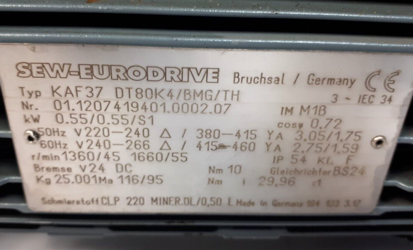 SEW Eurodrive KAF37 DT80K4/BMG/TH Kegelrad-Getriebemotor Gleichrichter ...