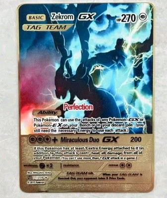 Pokemon Card TCG- Zekrom GX Fanmade Gold Metal Card - Fanmade METAL ...