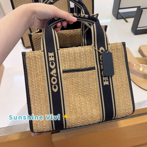 NWT COACH Smith Tote Bag 24 CAL89 Toast Black Crossbody Straw Pebble ...