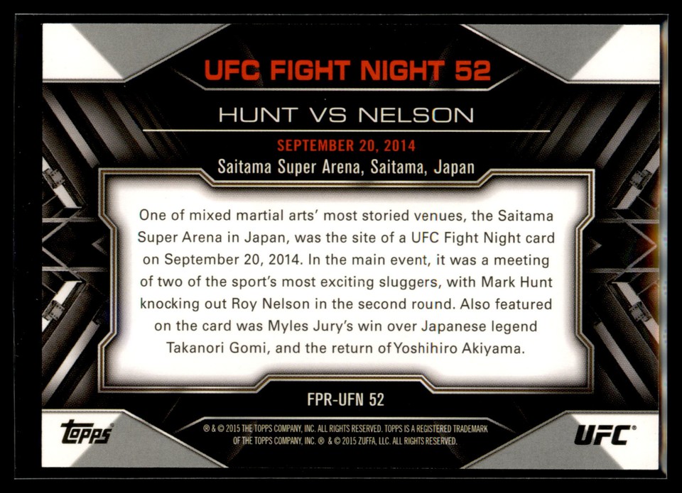 2015 Topps UFC MMA Chronicles Poster UFC Fight Night 52 Hunt vs Nelson ...