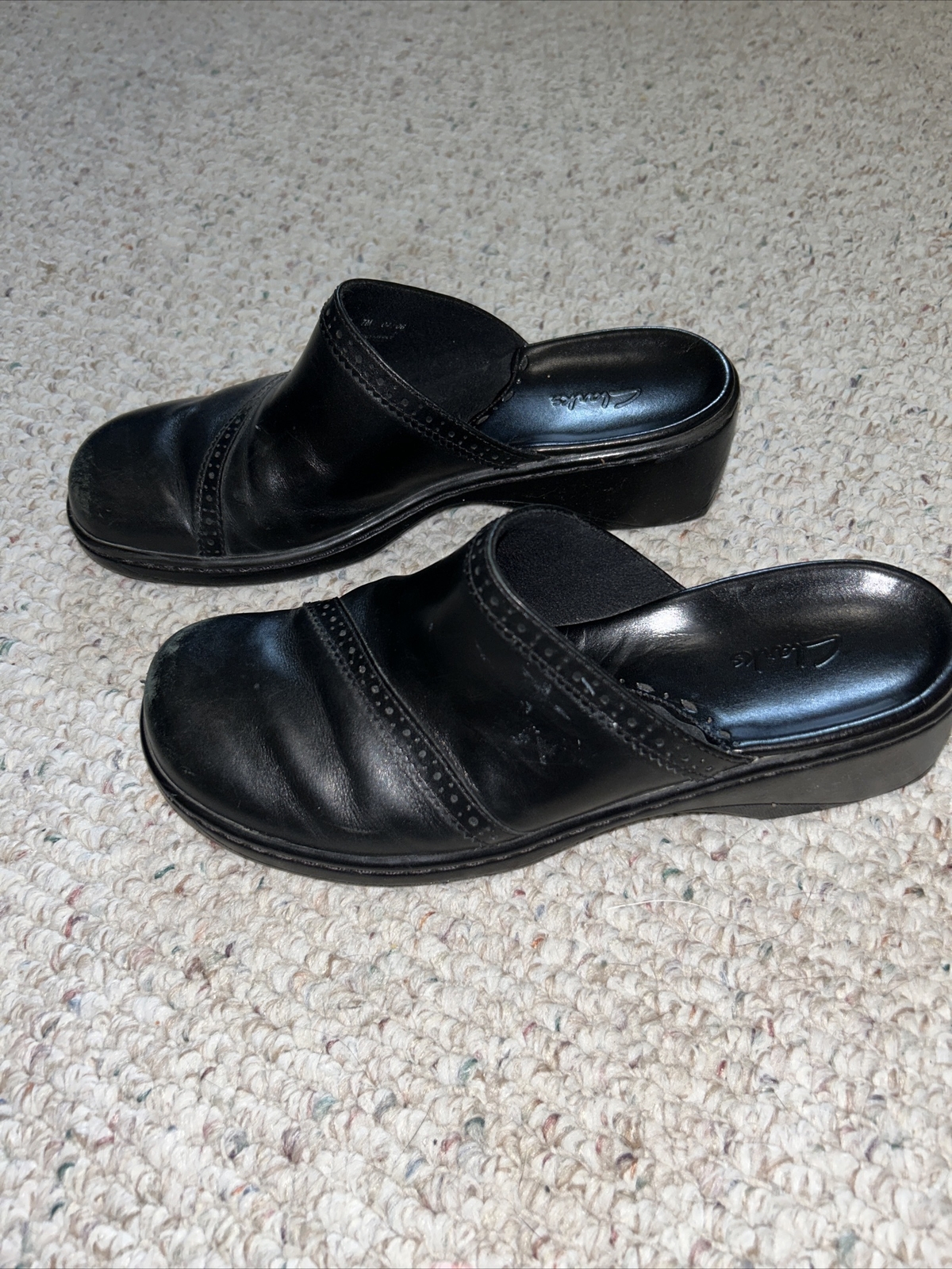 Clarks Slides Clogs Shoes Women 7 M Leather Stitched Trim 70906 | eBay
