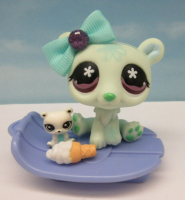 LITTLEST PET SHOP #794 MINT GREEN POLAR BEAR AND TEENIEST TINIEST BABY ...