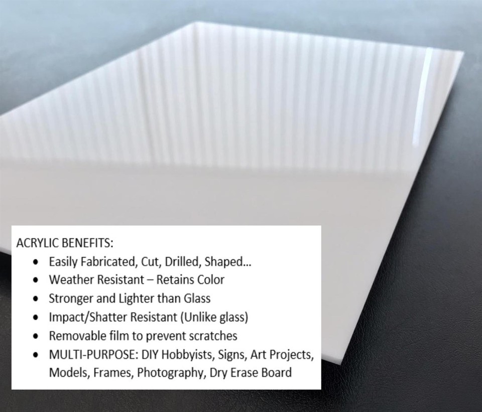 White Acrylic Plexiglass Sheets 1/8” (3mm) Thick: Opaque OR Translucent ...