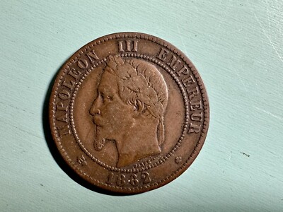 France 1862 BB Dix centimes Strasbourg copper coin Francais Napoleon ...
