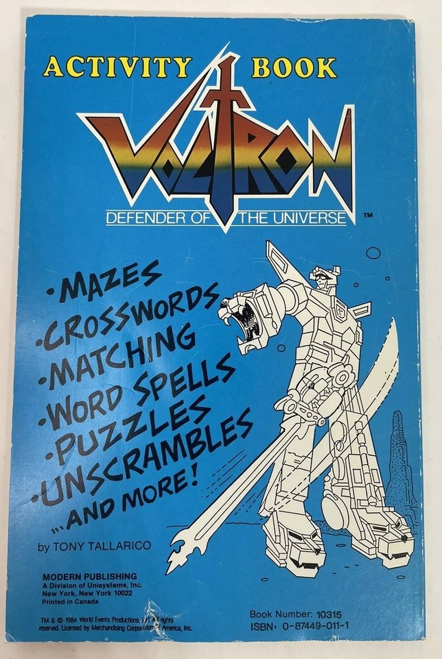 VOLTRON Defender Of The Universe Action Figure Activity Book Vintage ...