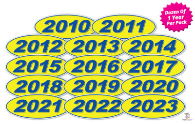Oval Model Years Vinyl Car Window Stickers (Blue/Yellow) (12 of 1 Year ...