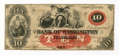 1860 $10 The Bank of Washington, NORTH CAROLINA Note - Issued! | eBay