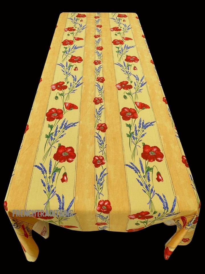 French Provencal Coated Cotton Tablecloth Poppies Yellow 59 X 118 Made ...