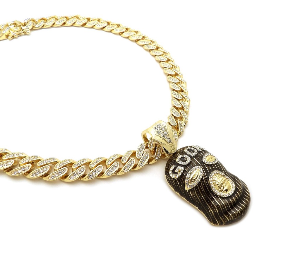 Hip Hop Masked Goon Pendant & 12mm 18" Full Iced Cuban Choker Chain ...