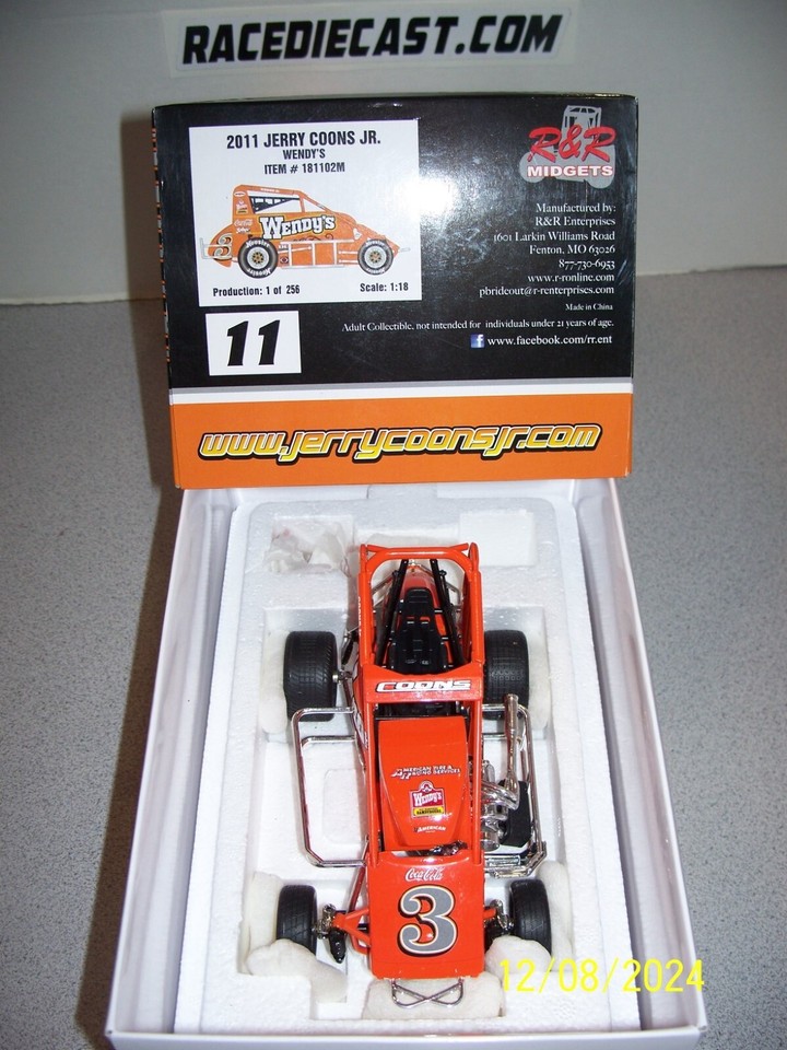 "RARE" JERRY COONS JR. #3 "WENDY'S" 1/18 R&R 2011 CHILI BOWL MIDGET ...