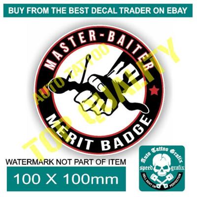 MASTER BAITER MERIT BADGE STICKER FISHING CAR BOAT FISH FRIDGE MAN CAVE ...