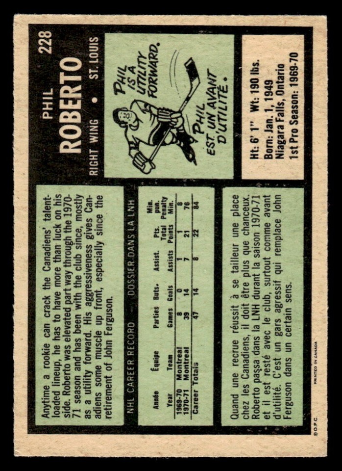 1971 OPC O-Pee-Chee Hockey #228 Phil Roberto EX | eBay