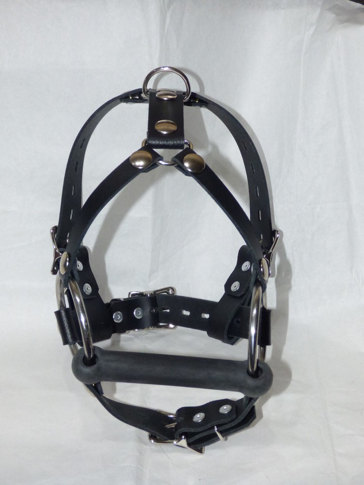 male RUBBER BIT GAG PONY PLAY bdsm real leather locking fetish ball ...