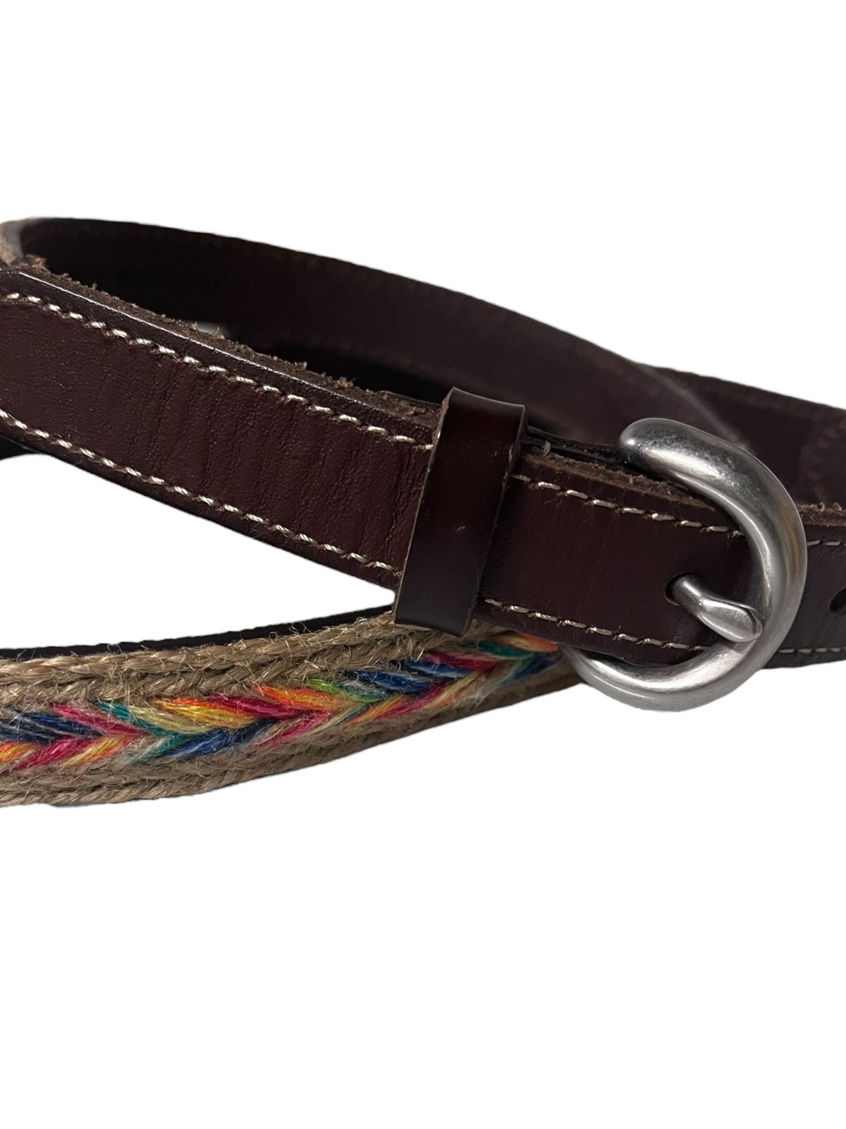 Brown Leather Belt Multicolor Chevron Jute Silver Buckle Women Target ...