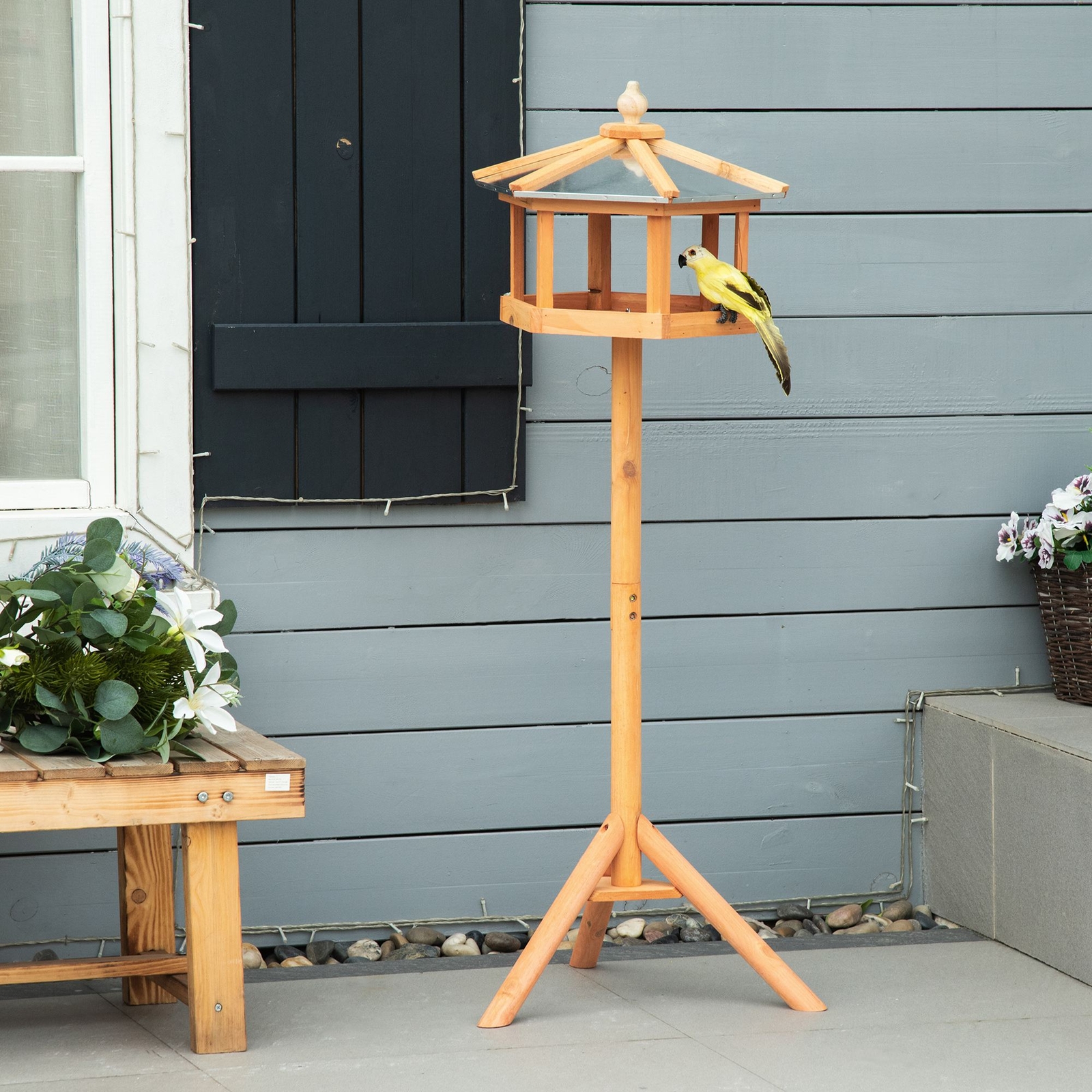 Bird Stand Feeder Table Feeding Station Garden Wood Coop Parrot Nesting ...