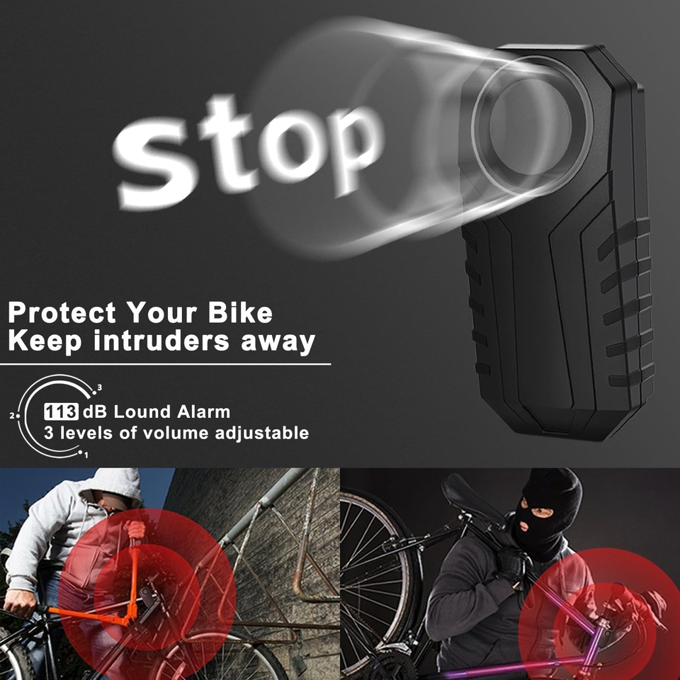 Bike Alarm with Remote 2Pack, 113dB Wireless Vibration Motion Sensor ...