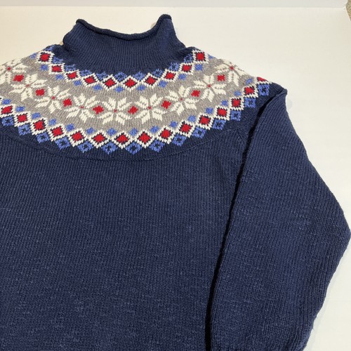 LL Bean Women’s 100% Cotton Rag Sweater Pullover L Funnel Neck Blue ...