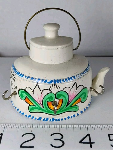 Handpainted Tea Kettle Pot Wooden Key Holder 3 Hooks Costa Rico Vtg | eBay