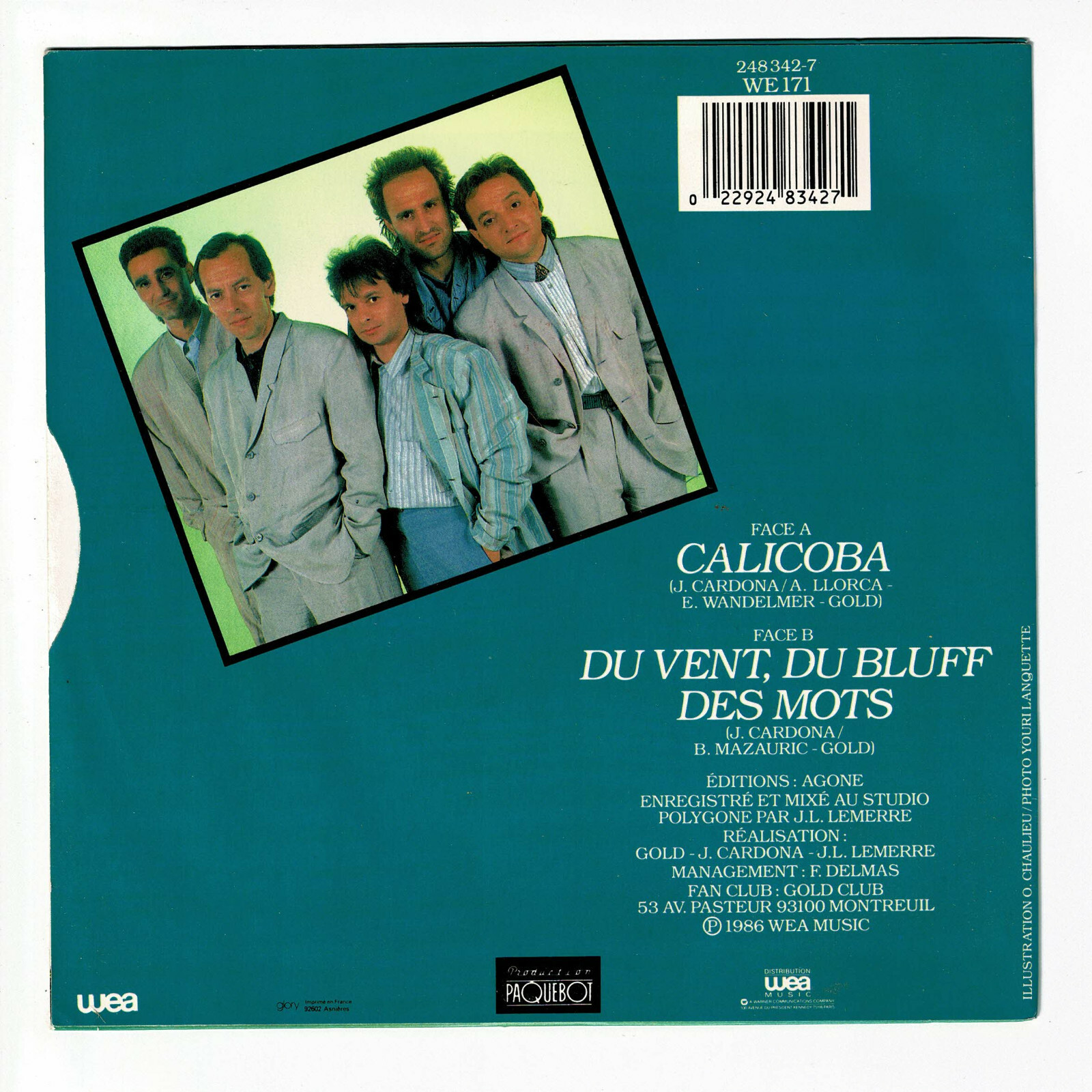 GOLD Disque Vinyle 45 tours 7" CALICOBA Poisson DU VENT BLUFF MOTS ...