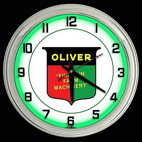 Oliver Tractor Farm Machinery Sign 16" Green Neon Wall Clock Garage Man ...