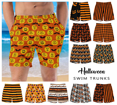 Men's Halloween Swim Trunks #1 - Beach Bathing Suit Orange Pumpkins ...