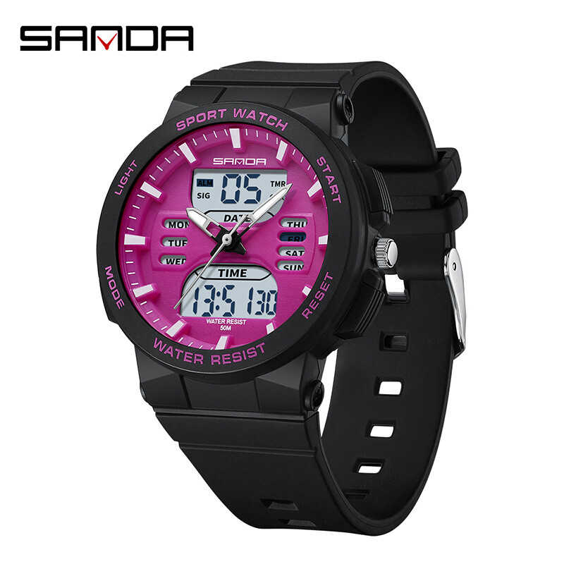 Sanda Couple Watch Dual Display Electronic Multi functional Waterproof ...