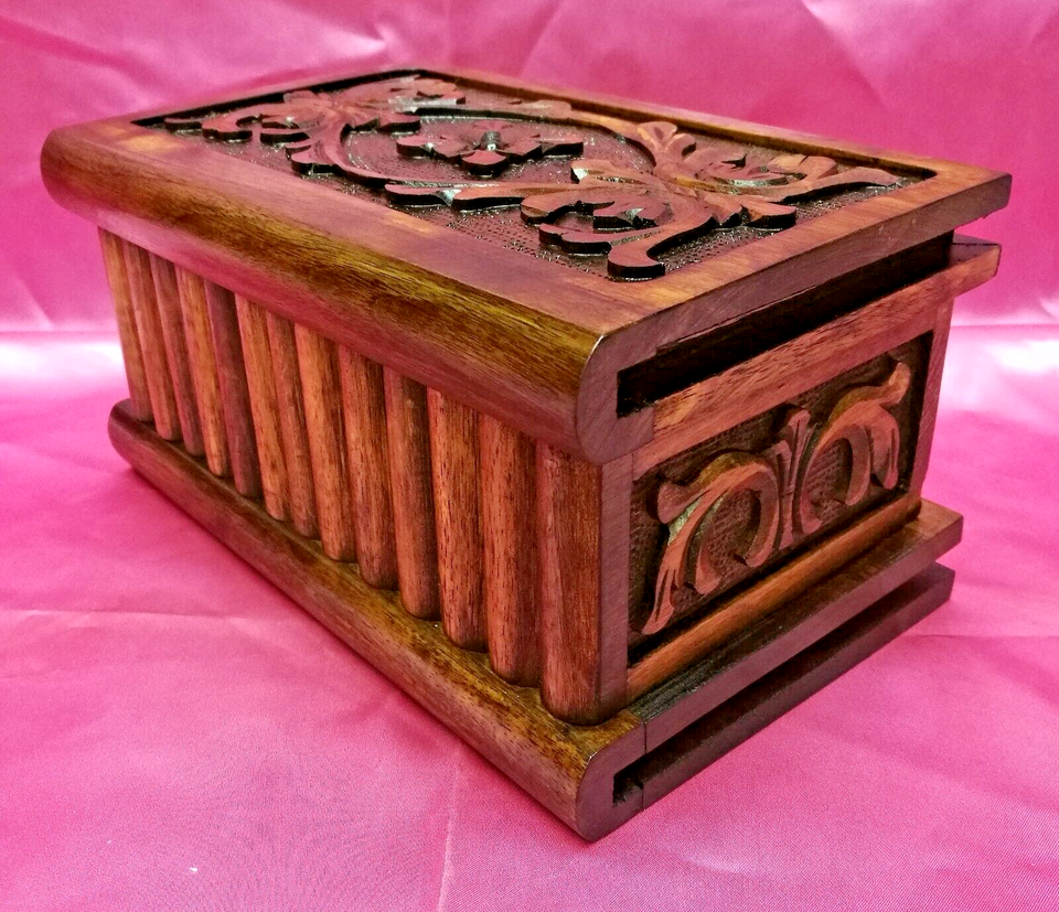 TURKISH PUZZLE MAGIC TRICK SECRET JEWELERY BOX CASE WOOD PANDORA ...
