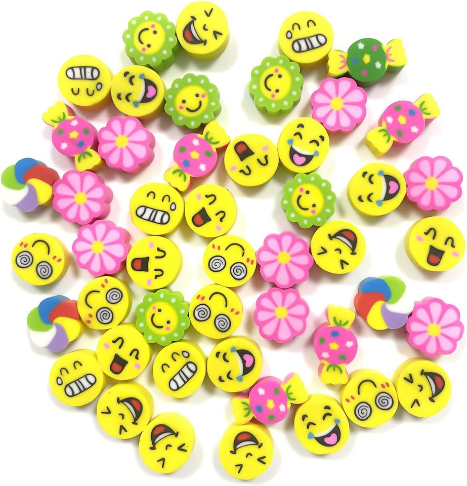 Mini Pencil Erasers, 50 Pcs Smiling Face Mini Erasers for Schools ...