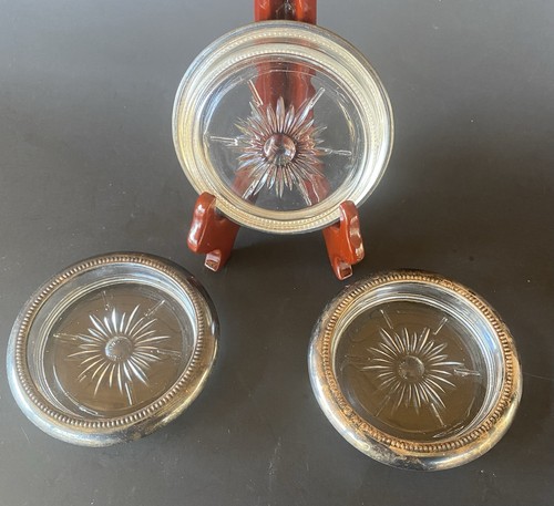 3 Vintage Sunburst Coasters Leonard Glass & Silverplate Stackable MCM ...