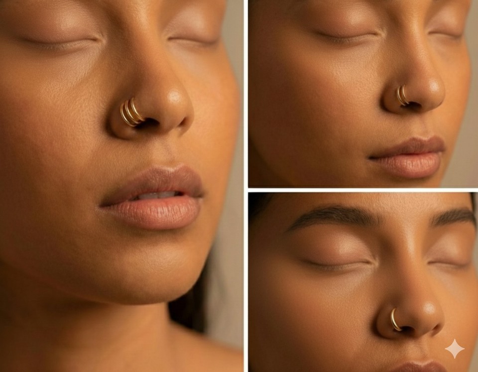 3pc Gold PVD 316L Surgical Steel Nose Hoop Set - Gauge 0.8mm With ...