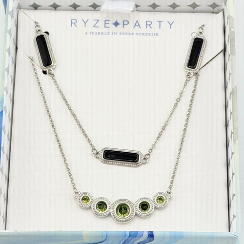 Ryze Party Layerz Necklaces "Elphie" Limelight CZ & Black Obsidion .925 ...