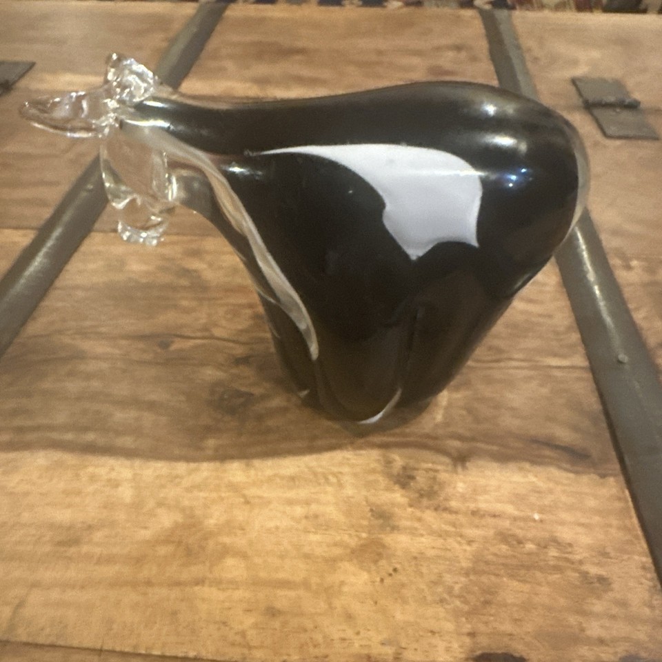 Fifth Avenue Crystal Art Glass Holstein Cow White Black Figurine ...