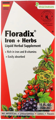 Floradix Iron & Herbs, Liquid Herbal Supplement, B Vitamins, 17 Fl Oz ...