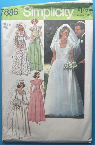 Wedding Dress Bridesmaid Bridal Pattern Simplicity 7886 Size 14 1970's ...