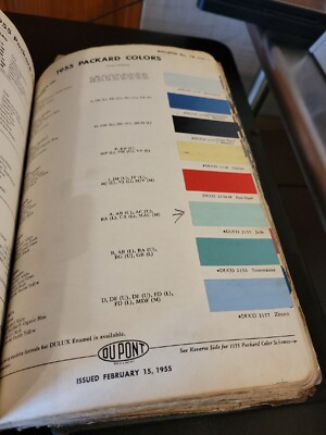 1955 DUPONT DUCO PACKARD COLORS PAINT CHIP SWATCH SHEET BULLETIN NO 18 ...